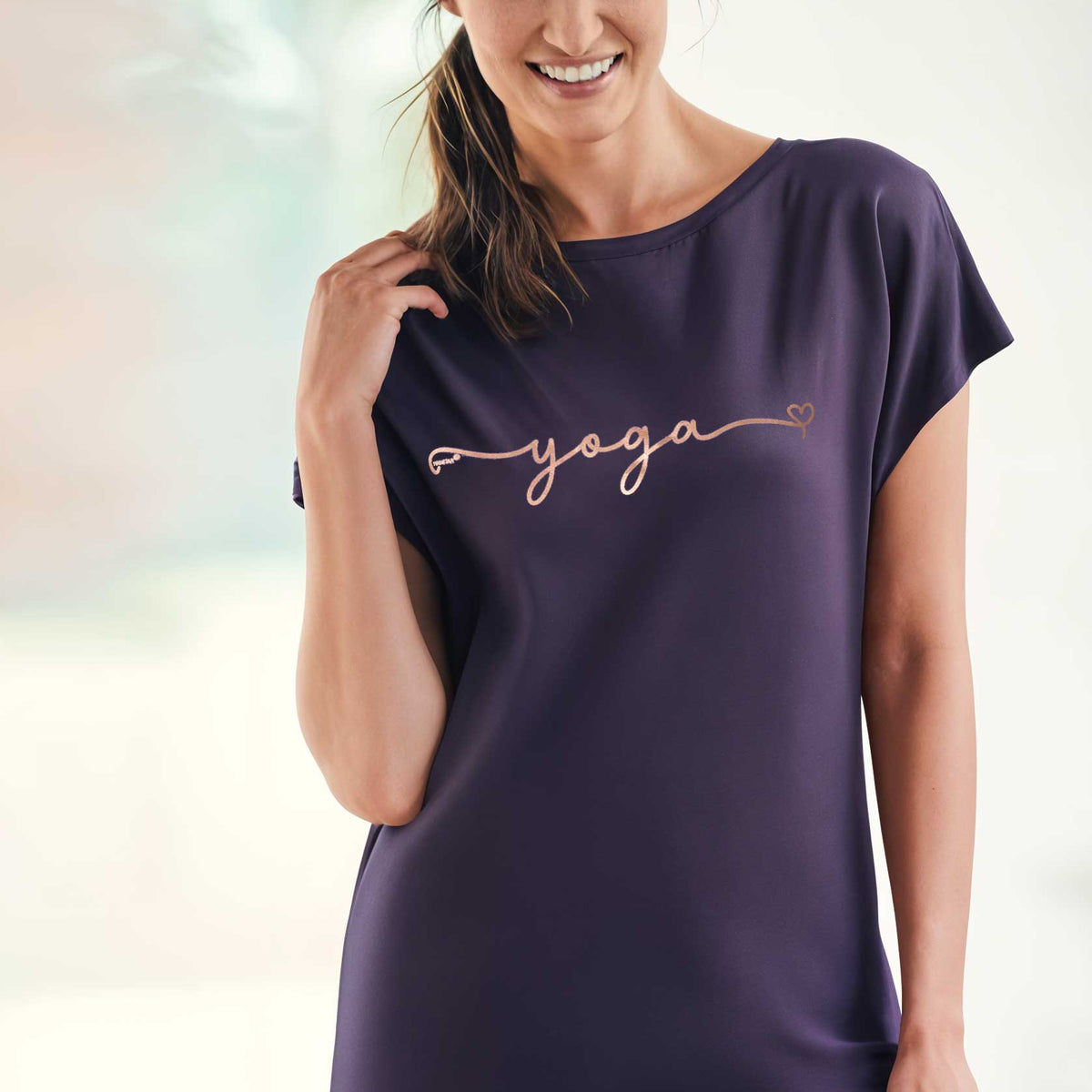 Yoga T-shirt Batwing “yoga” - berry/copper